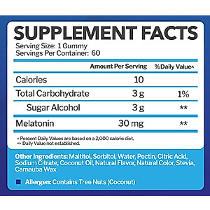 Melatonin 30mg Gummies for Adults (60 Servings) - Maximum Strength Sleep Gummies with 30mg of Melatonin Per Gummy - Gluten-Free, Non-GMO, 100% Vegetarian, Great Tasting Strawberry Flavor - 60 Gummies