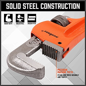 HORUSDY 4 Pack Heavy Duty Pipe Wrench Set, Adjustable 8" 10" 12" 14" Soft Grip Plumbing Wrench Set with Storage Bag