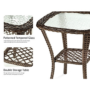 SHA CERLIN 3 Pieces Patio Furniture Set, Outdoor Swivel Glider Rocker, Wicker Patio Bistro Set with Rocking Chair, Cushions and Table (Khaki)