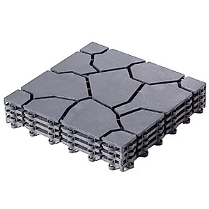 Gray Garden Path Track Interlocking Stone Look Design Pathway Tile Floor Paver, Pack of 4