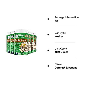 Gerber Baby Cereal Organic 2nd Foods, Grain & Grow, Oatmeal Banana, 8 Ounce (Pack of 6)