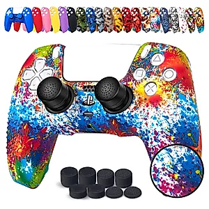 JYXETOV PS5 Controller Skin Cover Case Silicone Protective（27 Options, Free 8 Button caps, Suitable for Original Charger, Non-Slip Design, Double-Sided Printing Pattern）