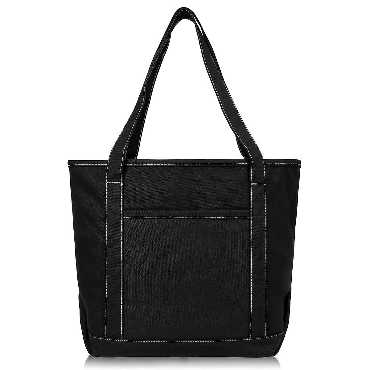 DALIX 20" Solid Color Cotton Canvas Shopping Tote Bag in Black-White