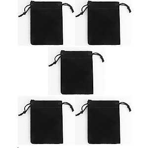 HORNO 5 Pack Black Velvet Travel Carry Headphones Pouch Bag with Drawstring