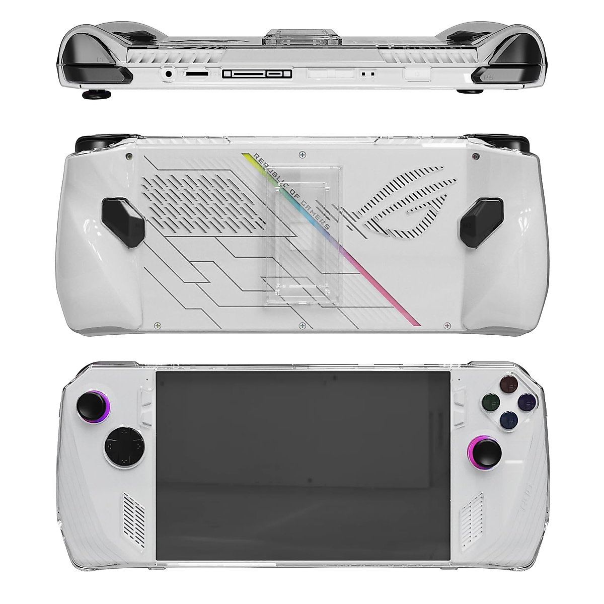 JDDWIN Full Case for ASUS Rog Ally 2023, Protective Handheld Case Skin with Detachable Front Shell Cover and Kickstand for Rog Ally,Shockproof/Non-Slip/Anti-Collision (Clear)