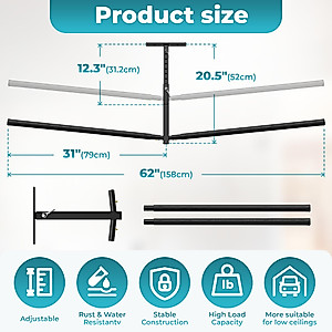 Dabolang Adjustable Ladder Ceiling Rack, Garage Surf Storage, Heavy Duty Overhead Paddleboard Hanger, Kayak Ceiling Mount Rack for Telescopic Ladder/Snowboard/Lumber. Double-sided