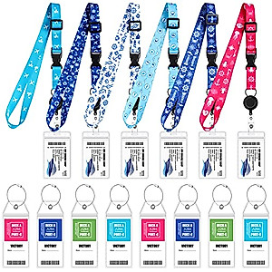 6 Sets Cruise Lanyards, Retractable Carnival Cruise Lanyard with 8 Waterproof Luggage Tag Holders Set, Adjustable Cruise Lanyard with Detachable Badge Holder for Cards Accessories (Vibrant Sailing)