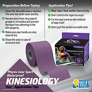 Physix Gear Sport 4 Rolls of Kinesiology Athletic Tape and eGuide (Red + Purple + Blue + Pink)