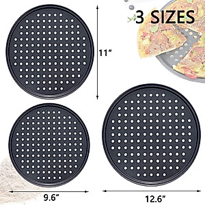 Siticoto Baking Steel Pizza Pan with Holes, 3 Pcs Round Pizza Pan for Oven 9 Inch 11 Inch 12 Inch Pizza Crisper Nonstick Baking Tray Set for Family Restaurant Home Kitchen