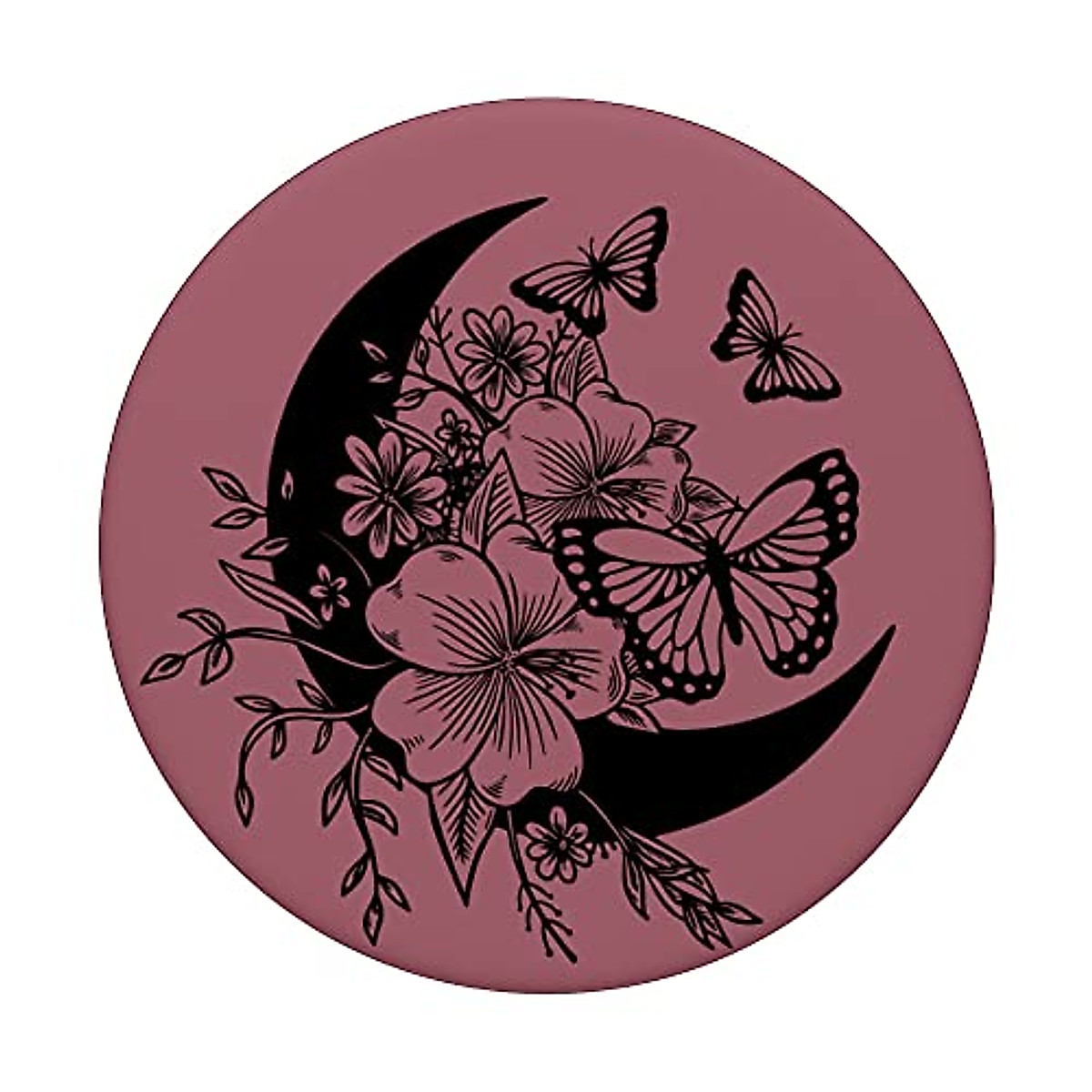 Dark Rose Pink Black Butterfly Crescent Moon Flower PopSockets Swappable PopGrip
