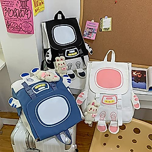 Kawaii Backpack for Teen Girls Boys School College Travel Aesthetic Bookbag with Cute Pendant Casual Bag Schoolbag Daypack (Black/White)