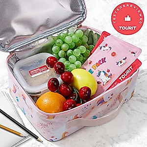 TOURIT Reusable Soft Kids Ice Packs for Lunch Box Lunch Bags and Cooler, BPA Free, Slim and Keep Food Cold Long, Super Cute Ice Packs, Easy to Clean (2 Packs Pink Unicorn