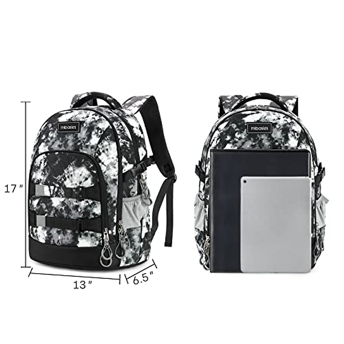 mibasies Kids Backpack Boys, Elementary School Backpack for Boys 17Inch(Marble Black)