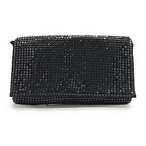 Frewahmesh Womens Evening Clutch Metal Mesh purse handbag with short shoulder strap for Cocktail Party Prom Wedding (Black)