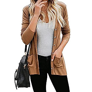 Long and Long Sleeve Cardigan for Women Fall Open Front Button Cardigan with Pockets Casual Knit Cardigan
