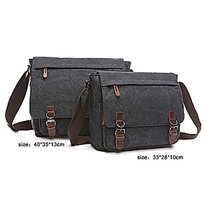 Messenger Bag for Men and Women, Retro Canvas Shoulder Bag Satchel For College fit 15.6 Inch Laptop (Black)