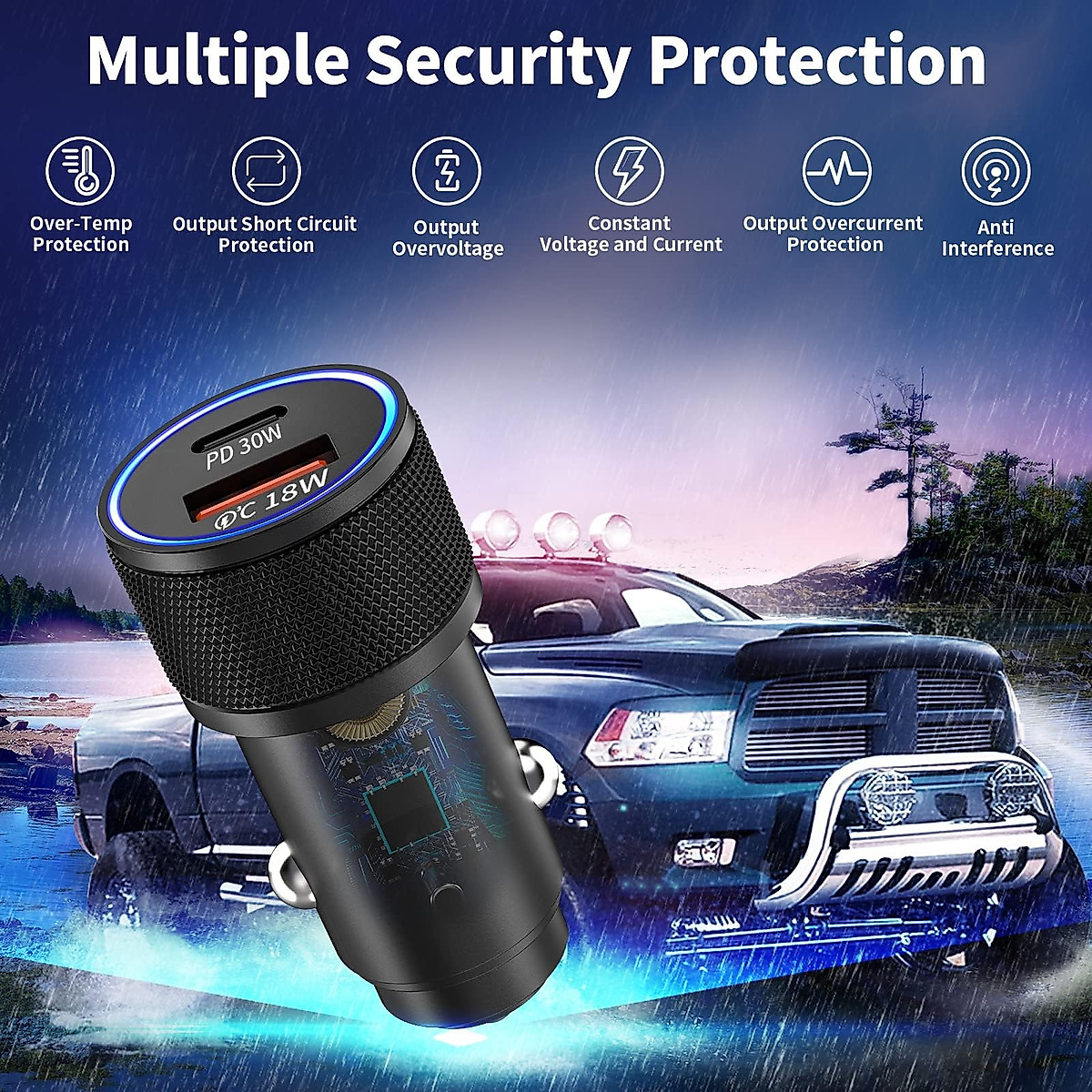 [Apple MFi Certified] iPhone Fast Car Charger, Veetone 48W Dual Port USB C Power Delivery All Metal Car Adapter with 2 Pack Lightning Braided Cable, PD/QC3.0 Car Quick Charging for iPhone/iPad/Airpods