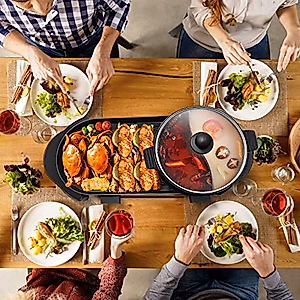 BOEASTER Electric Hot Pot with Grill Indoor Shabu-shabu Hotpot Korean BBQ Grill, Removable Hotpot Pot W/ Large Capacity Baking Tray, Smokeless Non-Stick Skillet Pan, Adjustable Temperature, 1-6 People 110V