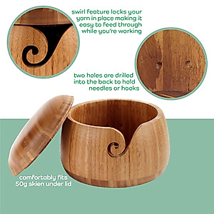 JubileeYarn Bamboo Yarn Bowl with Removable Lid + Embroidery Scissors Combo - Carbonized Brown Bowl