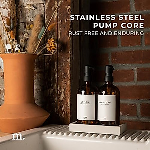 MaisoNovo Shampoo and Conditioner Dispenser with Wall Mounts - 2 Amber Bottles + Concrete Tray