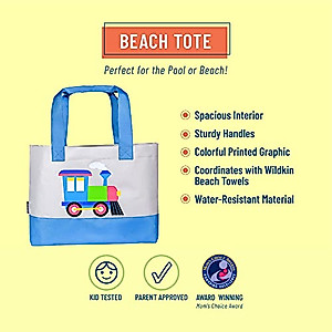 Wildkin Tote Bag for Kids & Adults, Measures 19.5 x 13 x 4.5 Inches, Polyester Fabric Travel Tote Bags, Two Durable Carrying Handles with Moisture-Resistant Interior Lining (Trains, Planes & Trucks)