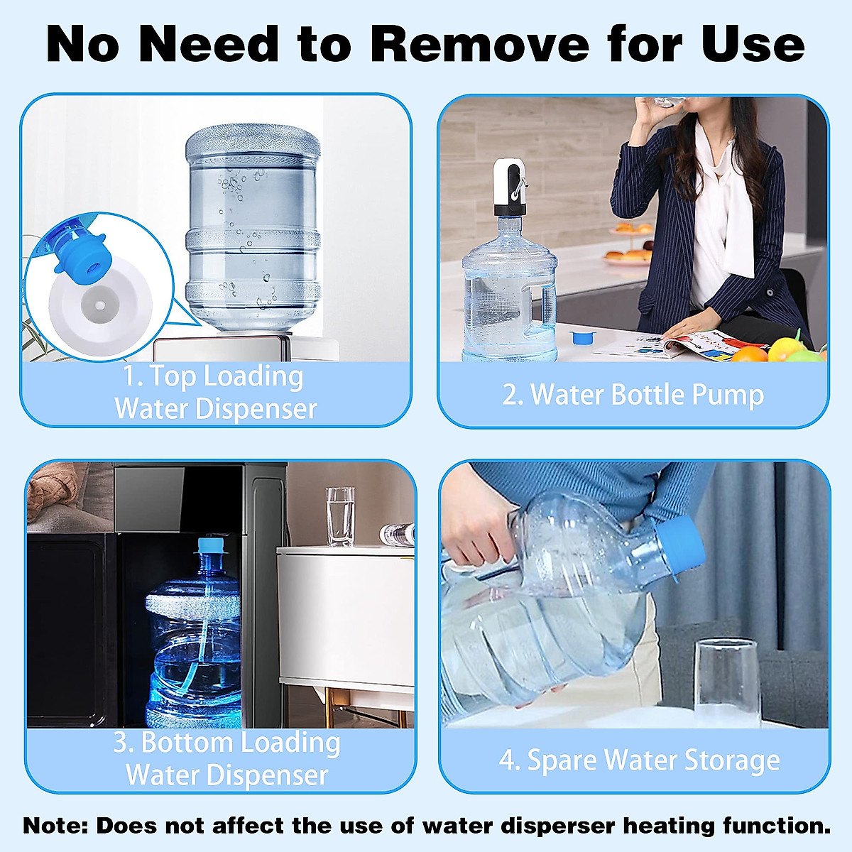 U-Goforst [4 PCS] 3 & 5 Gallon Water Jug Cap - 55mm Food Grade Silicone Reusable Bottle Cover for Standard/Screw/Crown Tops, Dispenser Replacement Lids, Non Spill & Leak Free 4 Pack