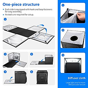 NEEWER Photo Studio Light Box, 20” x 20” Shooting Light Tent with Adjustable Brightness, Foldable and Portable Tabletop Photography Lighting Kit with 80 LED Lights and 4 Colored Backdrops