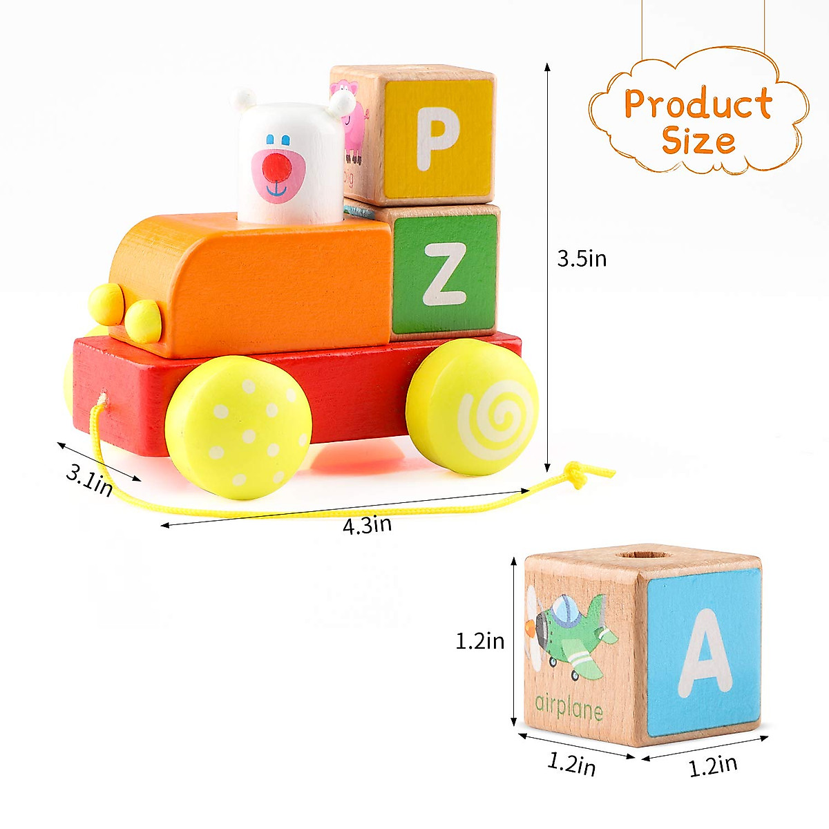 Garlictoys ABC Wooden Block Cart Sorting Stacking, Wood Alphabet Blocks Building Games Montessori Preschool Learning Educational Toys for Baby Stacking.Great Gift for Girls and Boys for 3+ Years Olds.