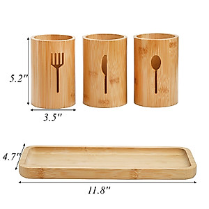 Lyellfe Silverware Holder, Bamboo Utensil Organizer with Tray, Rustic Farmhouse Kitchen Cutlery Flatware Holder Organizer for Spoons, Knives and Forks, Ideal for Kitchen and Restaurant
