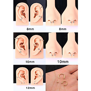 16G Horseshoe Septum Nose Nostril Ring Hoop, 7 Pairs Circular Curved Barbell Externally Threaded, 14K Gold Plated Surgical Steel Small Body Piercing Jewelry Set for Lip Daith Tragus Helix Cartilage Rook Multiple Piercing Smiley ( Ball, 6MM - 14MM)