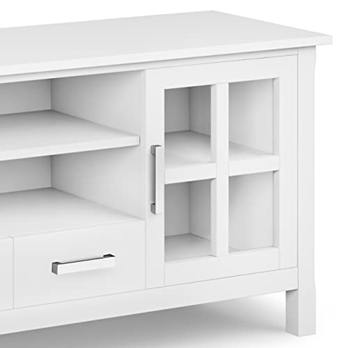 SIMPLIHOME Kitchener SOLID WOOD 60 Inch Wide Contemporary TV Media Stand in White for TVs up to 65 Inches, For the Living Room and Entertainment Center