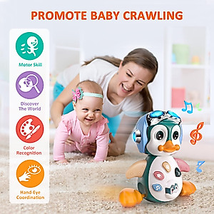 MOONTOY Penguin Musical Crawling Baby Toys with Light & Sound Infant Tummy Time Toys 3 4 5 6 7 8 9 10 11 12 18 Month Developmental Newborn Toddler Sensory Activity Walking Christmas 1st Birthday Gift
