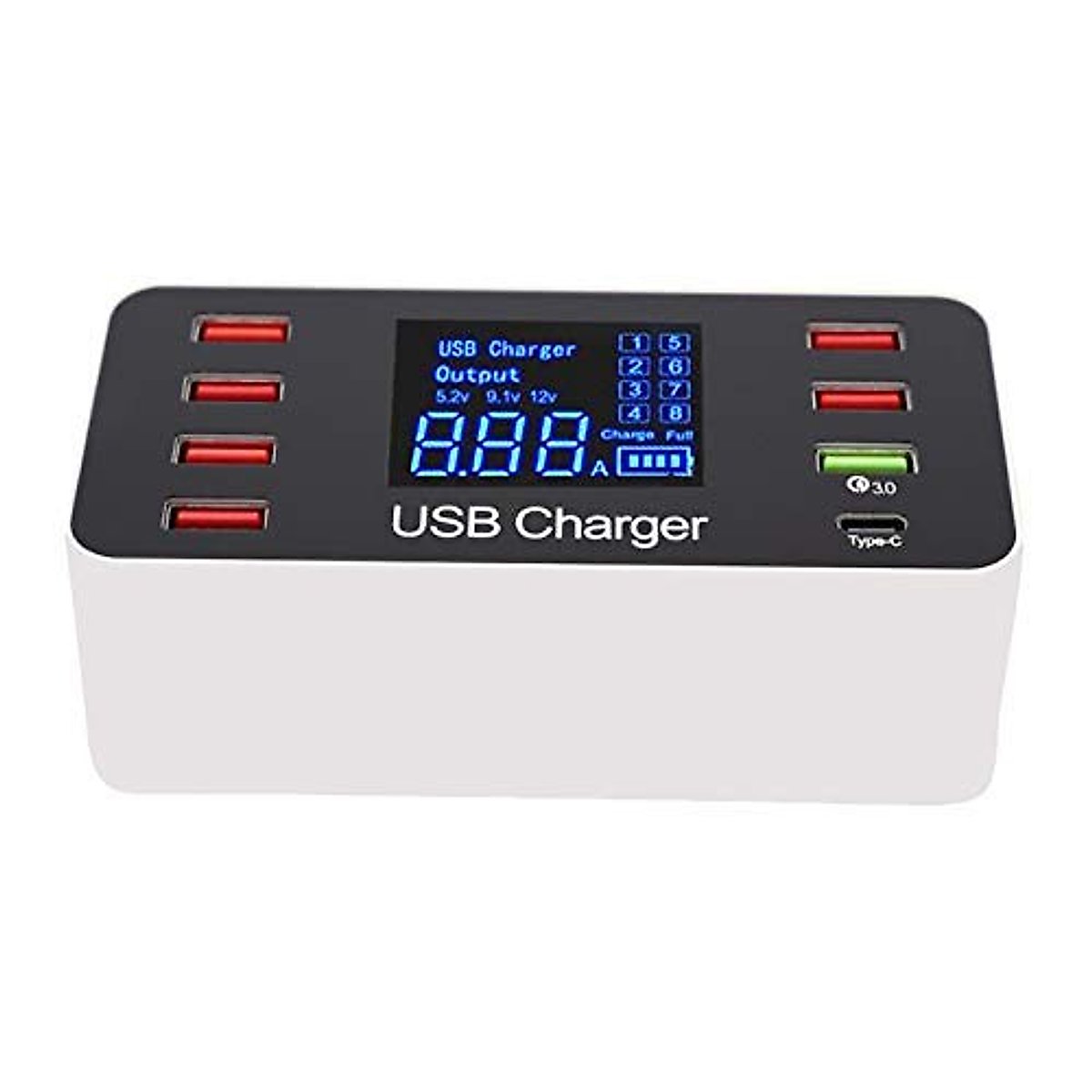 Multi USB 8-Port Smart Fast Desktop Hub Wall Charger Charging Station Quick Charge 3.0 USB Type C Port With LED Display Compatible with Apple Samsung Android Smart Phone, Tablet, Nintendo Switch Games