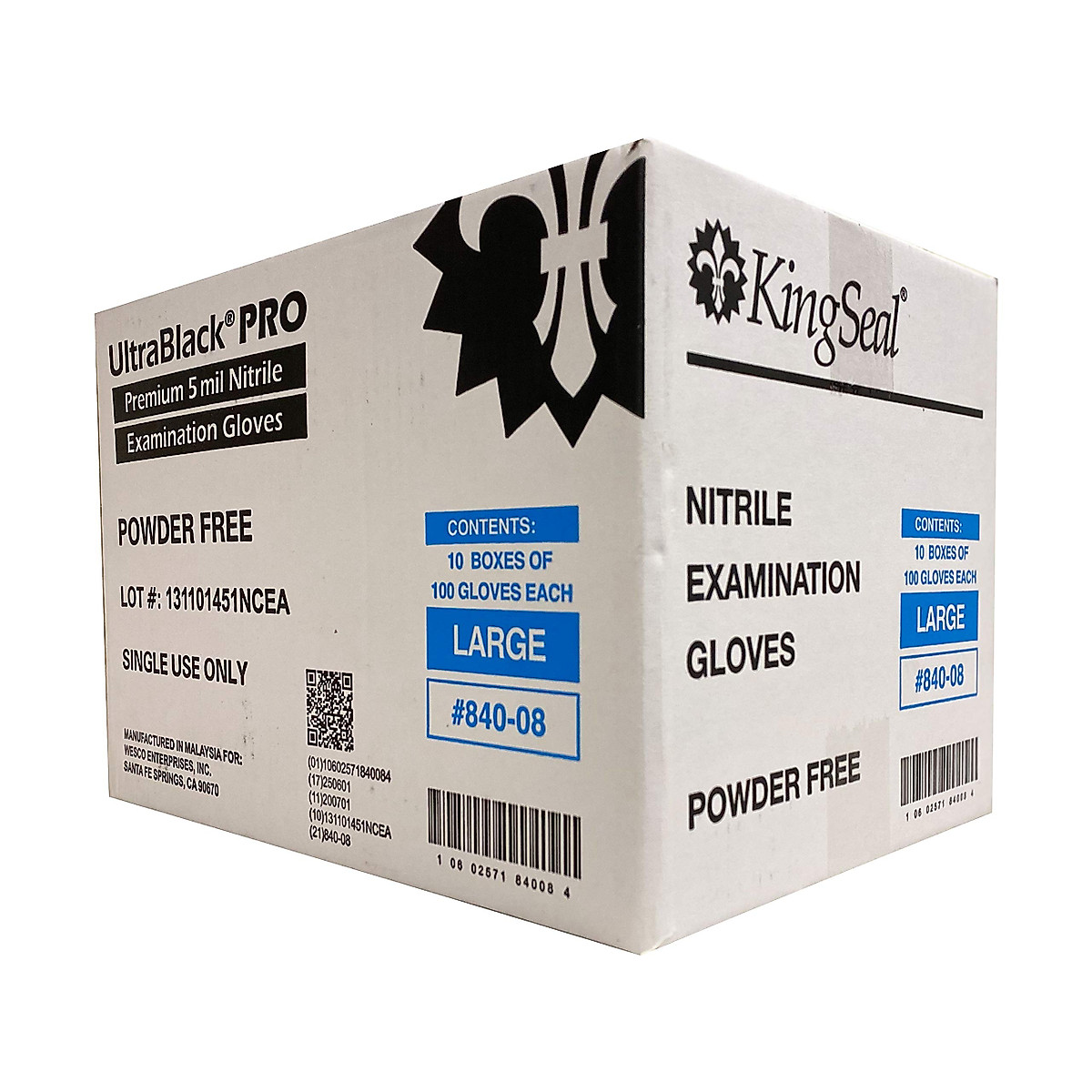 KingSeal UltraBlack-PRO LARGE Nitrile Medical Grade Exam Gloves, Latex Free, 5 MIL, Textured Fingertips - 10 Boxes of 100 Gloves by Weight (1000 Count)
