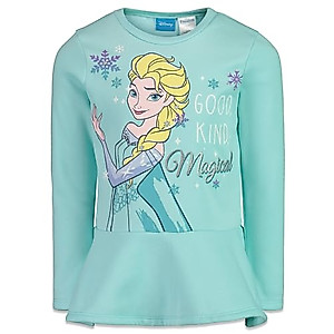 Disney Frozen Elsa Toddler Girls Fleece Long Sleeve Graphic T-Shirt and Leggings Outfit Set Turquoise/Blue 5T