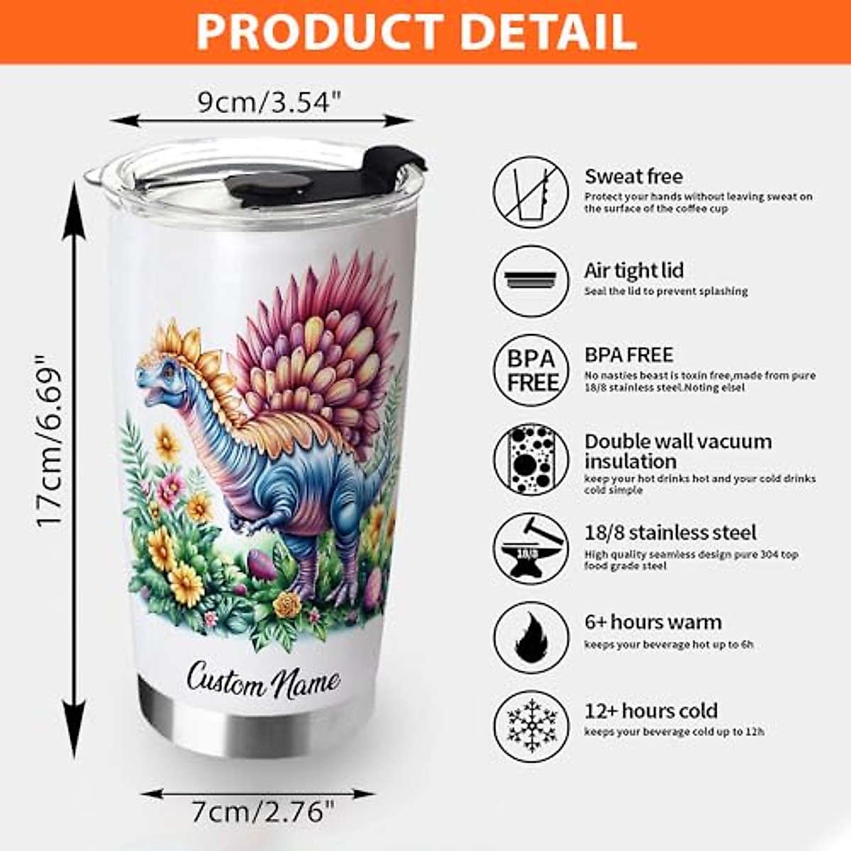 Kentrosaurus Gifts, Personalized Tumbler with Kentrosaurus Dinosaur Animal’s Name – Custom Cup for DinoSaur Lovers, Gift for Women, Men, Gift for Birthdays & Christmas, 20oz Steel Coffee Cup Bpiiwr