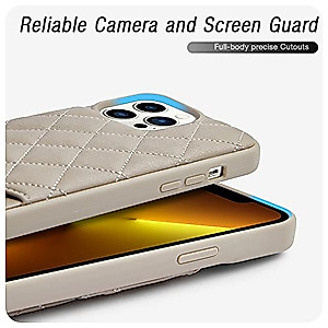 ROMIELA Series iPhone 14 Pro Max Crossbody Case with Card Holder Chain Strap Wallet, Quilted Leather Purse RFID Blocking Lanyard Women Protective for Apple iPhone 14 Pro Max, 6.7 inch - Apricot