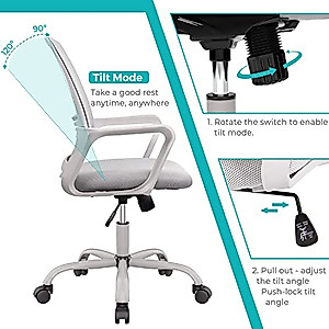 Office Chair, Desk Chair Ergonomic Mesh Office Chair Mesh Grey Computer Chair, Home Office Desk Chairs with Wheels, Mid Back Office Desk Chair Rolling Swivel Task Chair with Lumbar Support Armrests