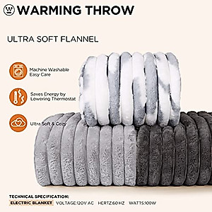 Westinghouse Electric Blanket Heated Throw, Super Cozy Luxury Faux Fur & Sherpa with 6 Heating Levels & 2-10 Hours Auto Off, Fast Heating & Overheat Protection, 50x60 Inch, Light Grey