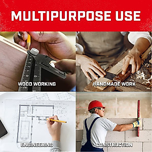 GT ESSENTIALS 2-Pack Multi Angle Measuring Ruler & Drill Hole Locator | Two 6-Sided Combinable to 12-Sided Tool with Adjustable Tile Punch Locators for Precision Woodworking, Tilework, & Construction