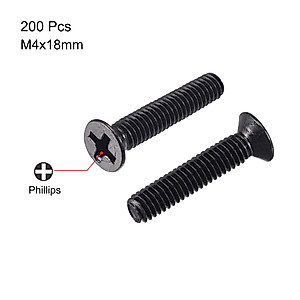 uxcell M4 x 18mm Phillips Screw Fastener Black for Laptop PC TV Fan Switch 200pcs