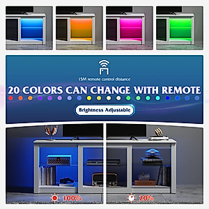 WLIVE LED TV Stand for 65-Inch TV, 58-Inch Entertainment Center with Adjustable Glass Shelves, Modern Media Console for Living Room & Bedroom, White