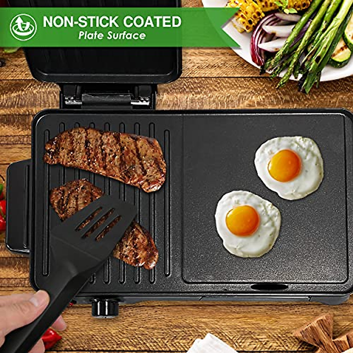 NutriChef 2-in-1 Panini Press Grill Gourmet Sandwich Maker & Griddle, Nonstick Coating, Temperature Control, Oil Tray, Countertop Removable Drip Tray 1500W - NutriChef