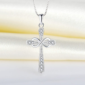 YL Women's Cross Necklace Sterling Silver Infinity Crucifix Pendant Cubic Zirconia Criss Jewelry