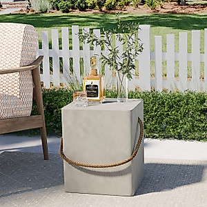 Koncemel Outdoor Side Table,Rectangular MgO End Table,Accent Coffee Table for Outdoor,Balcony,Living Room