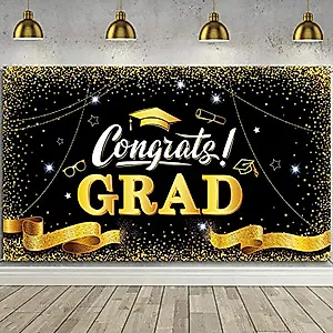 Graduation Party Backdrop Banner Decoration Congrats Sign Banner 2022 Congratulate Graduation Prom Photography Fabric Background for Graduation Party Supplies 72.8 x 43.3 Inch (Black)