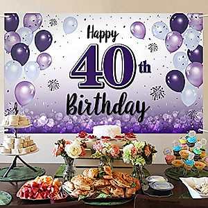 LASKYER Happy 40th Birthday Purple Large Banner - Cheers to Forty Years Old Birthday Home Wall Photoprop Backdrop,40th Birthday Party Decorations.