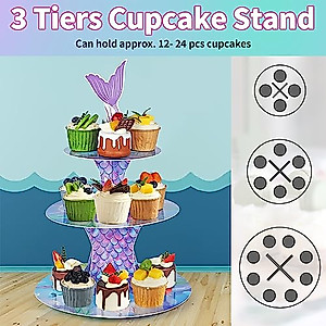 Mermaid Cupcake Stand, Little Mermaid Party Decorations 2023, Mermaid Birthday Decorations, Mermaid Theme Party Favors Supplies, 3 Tier Cupcake Tower Holder for Mermaid Baby Shower Decor Girls