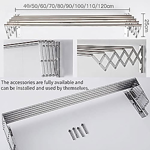 KARMIO Wall Mounted Clothes Drying Rack Stainless Steel 5 Bar Towel Rack Expandable Drying Rack Space-Saving for Laundry Room, Bathroom (Size : 50cm)