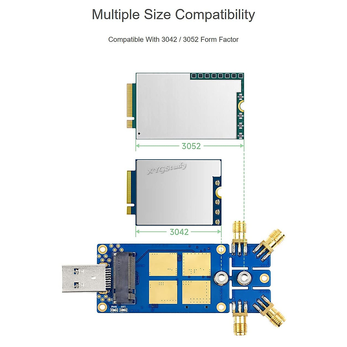 5G DONGLE Module with Quad Antennas USB3.1 Port Aluminum Alloy Heatsink M.2 Key B Interface @XYGStudy (USB to M.2 B Key)